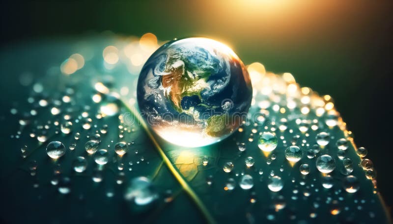 Planet Earth Inside Drop of Water. Environment, Ecology and ...