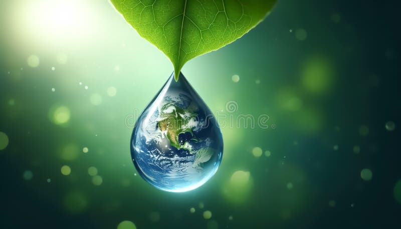 Planet Earth Inside Drop of Water. Environment, Ecology and ...