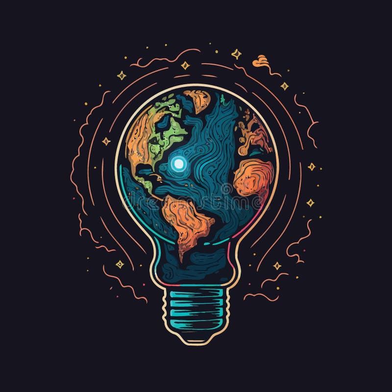 Planet Earth Inside an Electric Light Bulb Bulb at Night Stock Vector ...