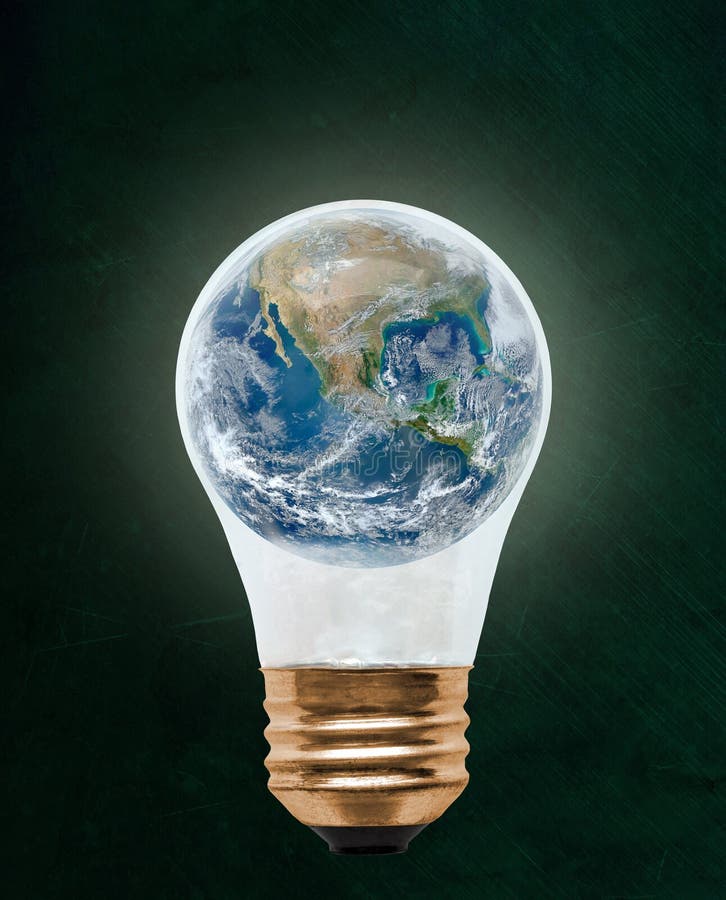 Recycle Planet Earth Inside Light Bulb with Copy Space Stock Image ...