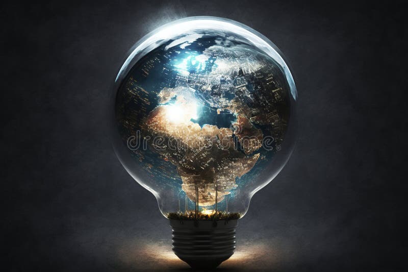 Planet Earth Inside a Light Bulb. Generative AI. Stock Photo - Image of ...