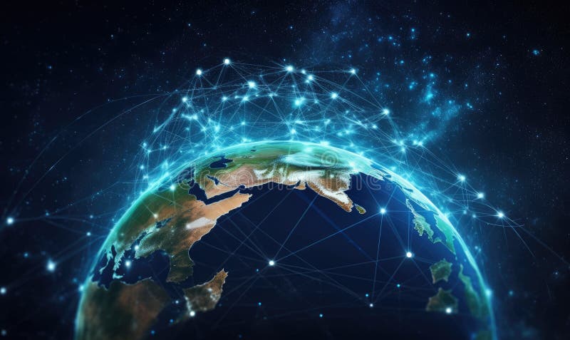 Planet Earth and Internet, As Seen from Space. Creating Using ...