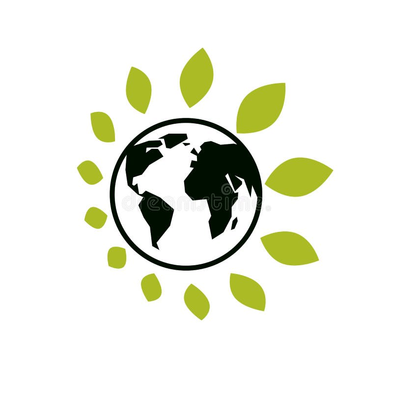 Planet Earth with Leaves Around it Simple Vector Logo or Icon ...
