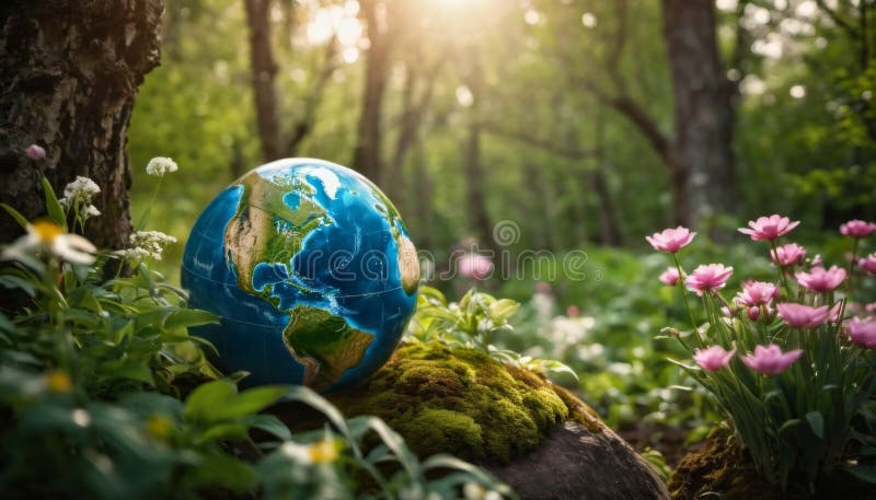 Planet Earth Lies on Moss in the Forest. Eco Theme Stock Illustration ...
