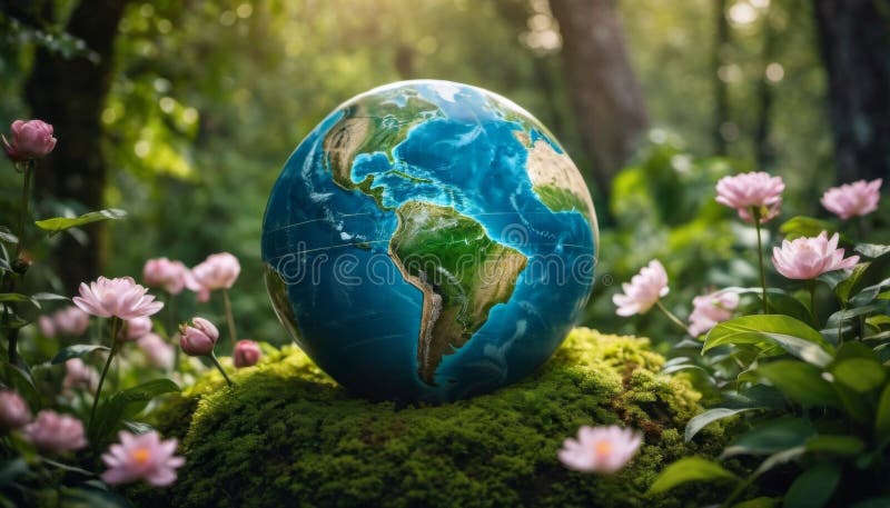 Planet Earth Lies on Moss in the Forest. Eco Theme Stock Illustration ...