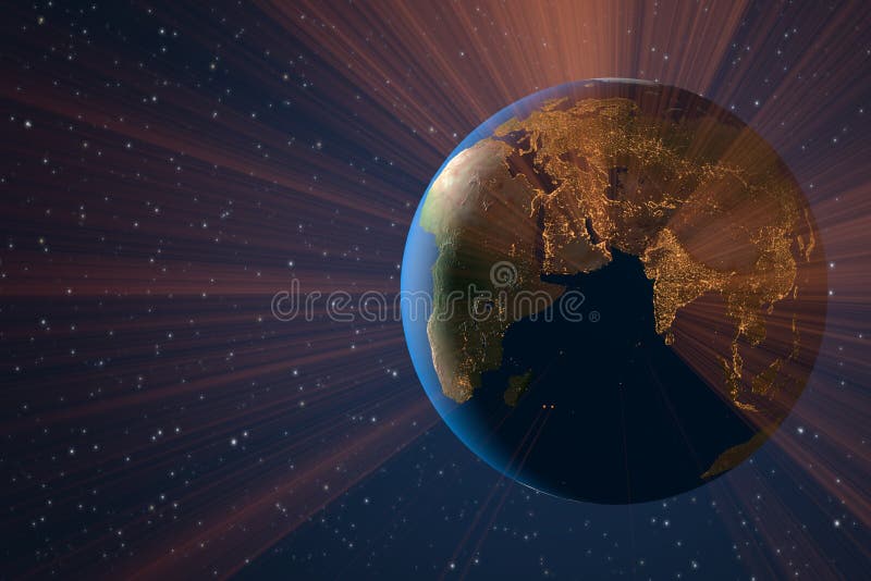 Planet Earth Light in Space Stock Illustration - Illustration of ...