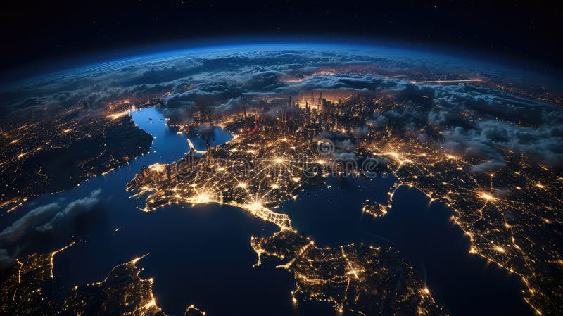 Planet earth lights stock illustration. Illustration of night - 317282064