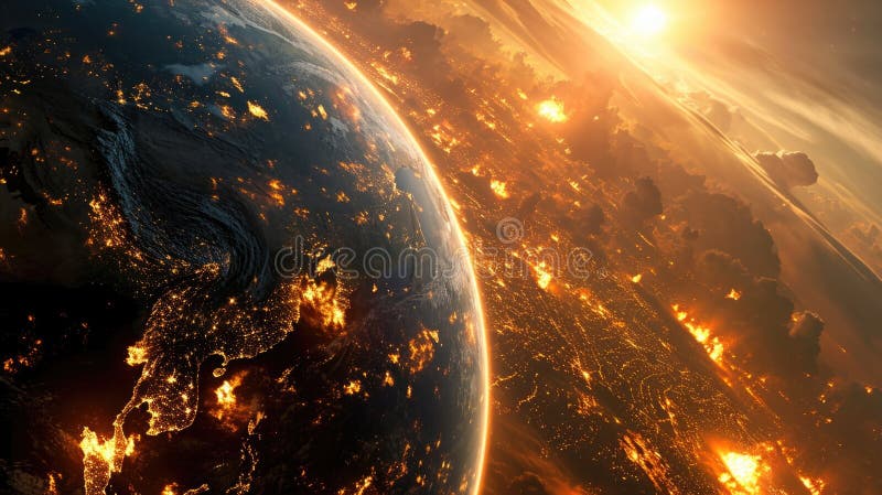 A Planet Earth Lit on Fire Generative Ai Stock Illustration ...
