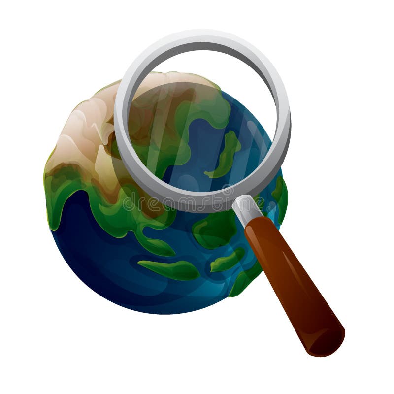 Planet Earth with Magnifying Glass. Vector Illustration Decorative ...