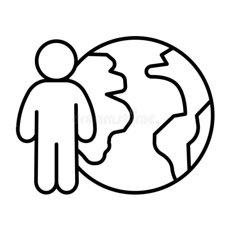 Planet Earth and Man Thin Line Icon, Climate Change Concept. Vector ...