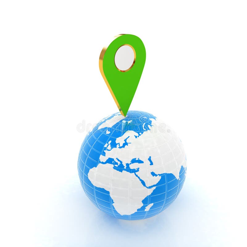 Planet Earth and Golden Map Pins Icon on Earth. 3d Illustration. Stock ...