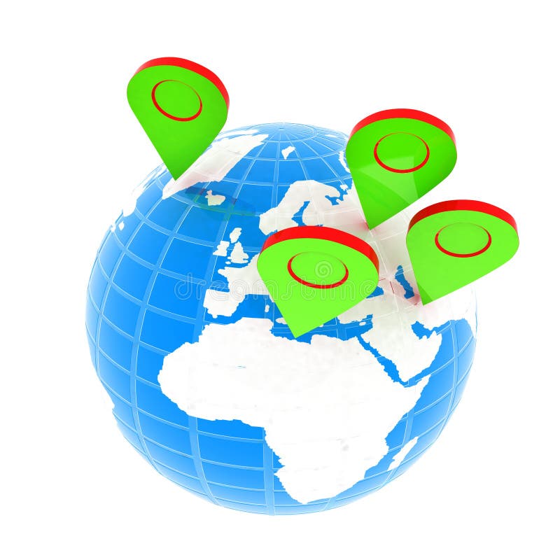 Planet Earth and Map Pins Icon Stock Illustration - Illustration of ...