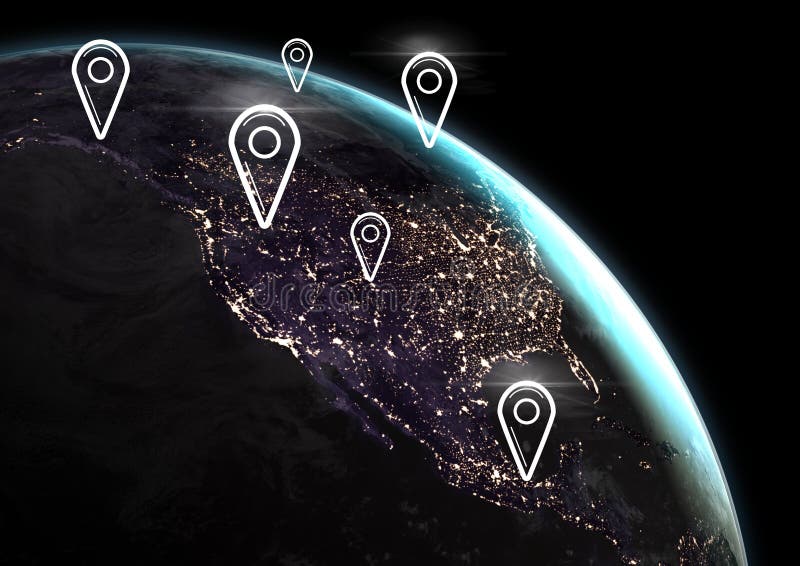 Planet Earth with Marker Location Pointers Stock Illustration ...