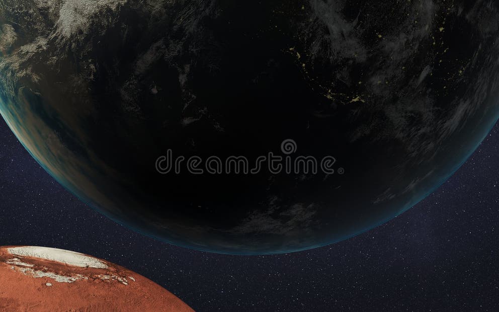 Planet Earth and Mars Planets of Solar System at Night. Elements of ...
