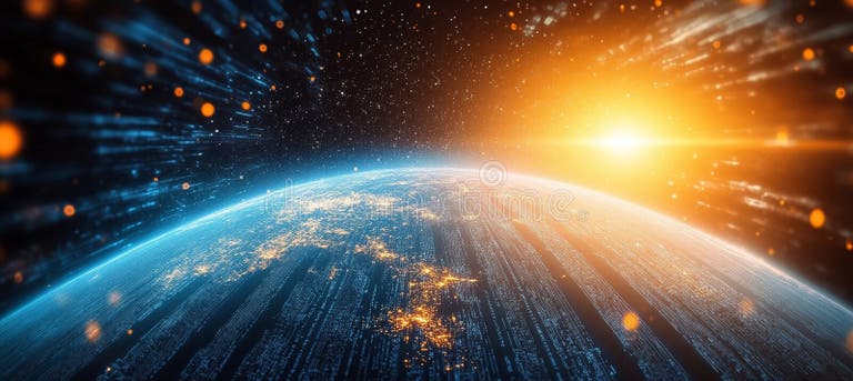 Planet Earth with Massive Data Flows, Global Network, Connection ...