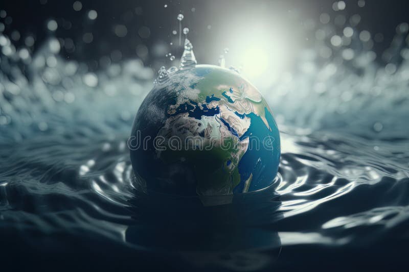 Planet Earth Model in Water. Concept for World Water Day. Generative Ai ...