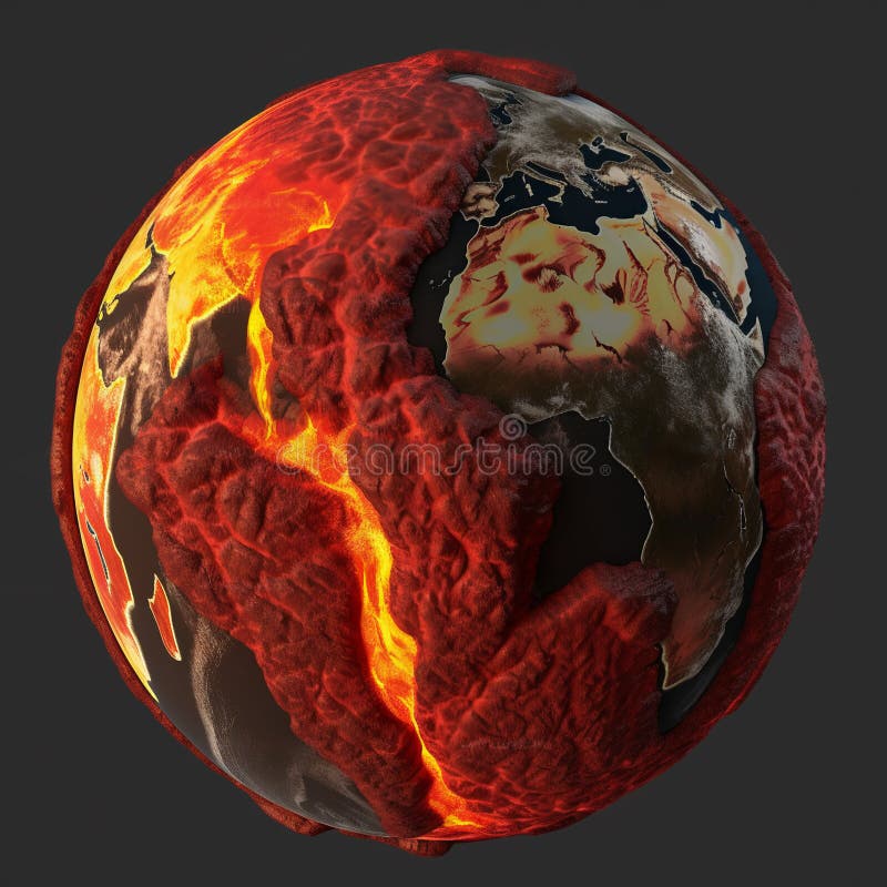 Planet Earth with Molten Surface, Generative AI Stock Illustration ...