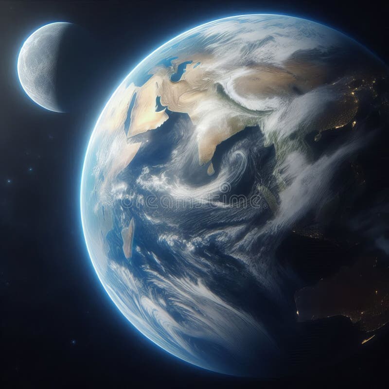 Planet Earth and Moon in Deep Space View from Orbit Stock Photo - Image ...