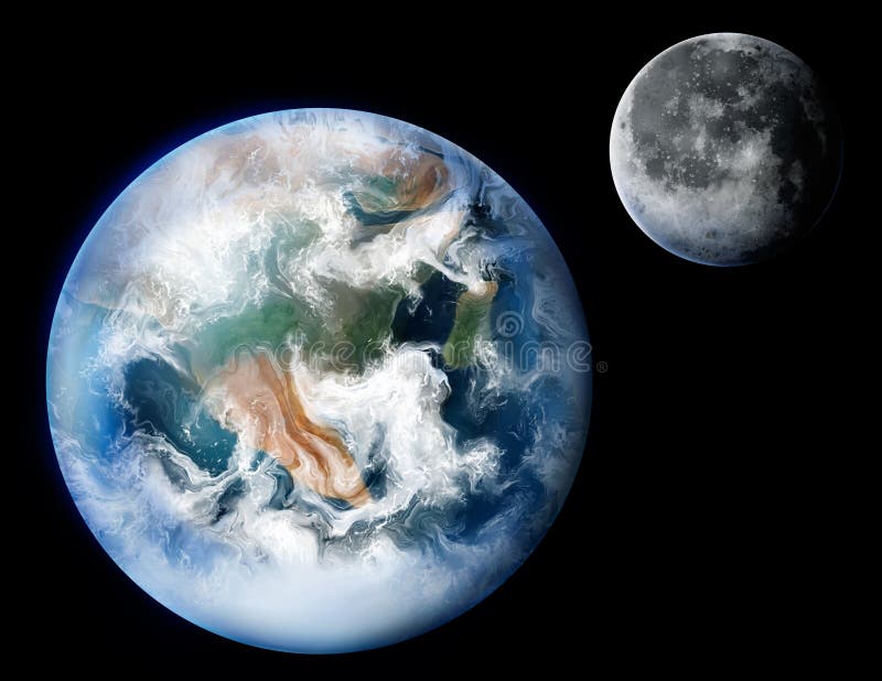 Planet Earth and the Moon Digital Art Illustration Stock Illustration ...