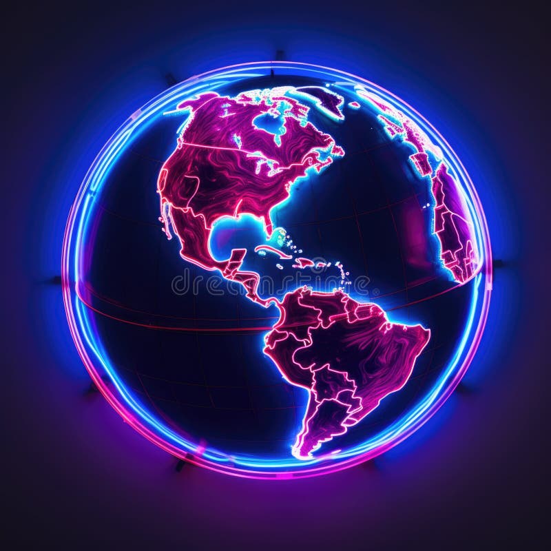 Planet Earth in Neon, Shadows and Lights Fitted Stock Illustration ...