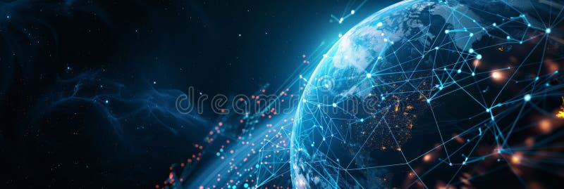 Planet Earth with a Network of Glowing Blue Lines in Outer Space ...