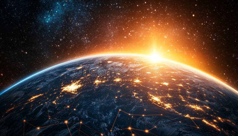 Planet Earth with Network Grid, Global Connections and Digital ...