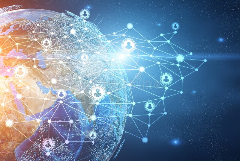 Planet Earth and Network Icons Stock Illustration - Illustration of ...