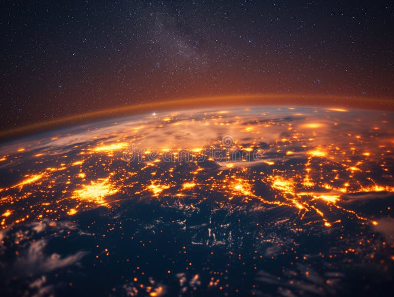 Planet Earth at Night View from Space Stock Illustration - Illustration ...