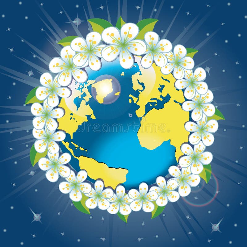 Planet Earth with Orbit of Spring Flovers.View Fro Stock Vector ...