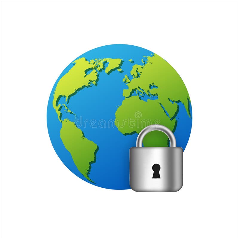 Planet Earth with Padlock. Safety Information Global Protection Stock ...