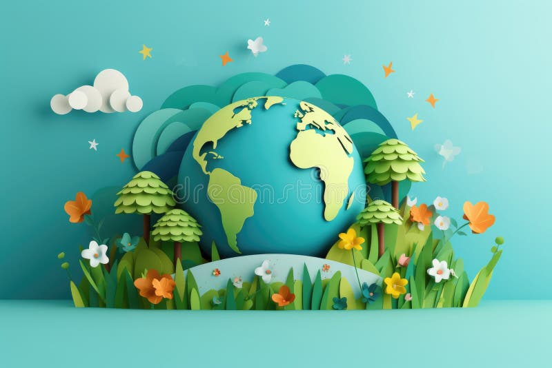 Planet Earth Paper Art AI Generated Stock Illustration - Illustration ...