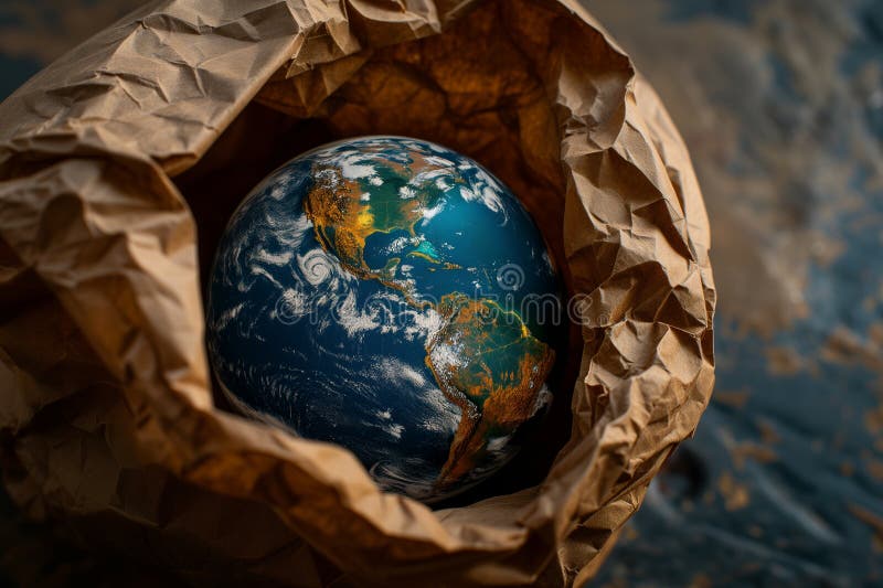 Planet Earth in a Paper Bag Stands on the Table Stock Illustration ...