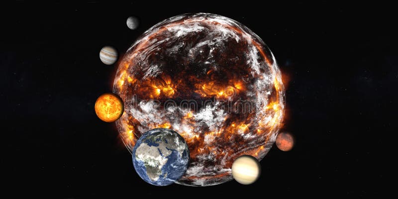 Planet Earth with Planets of Solar System Explosion Stock Illustration ...