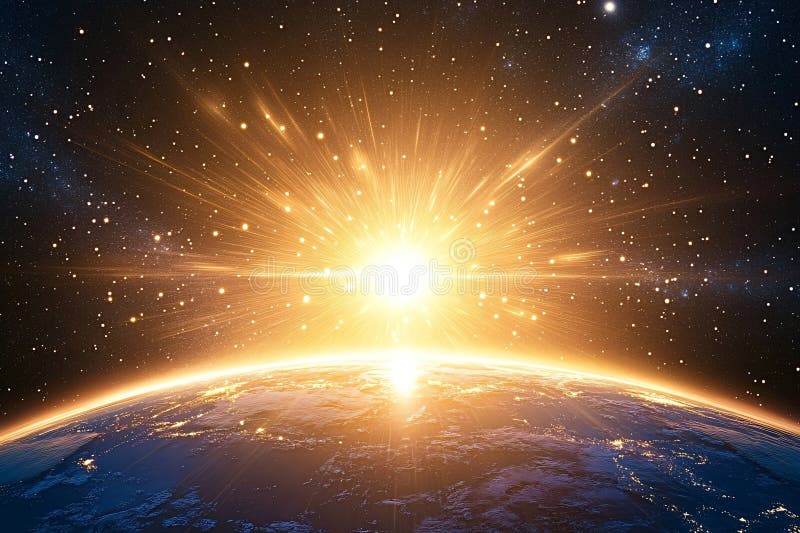 Planet Earth Receiving Energy from Exploding Star in Deep Space Stock ...