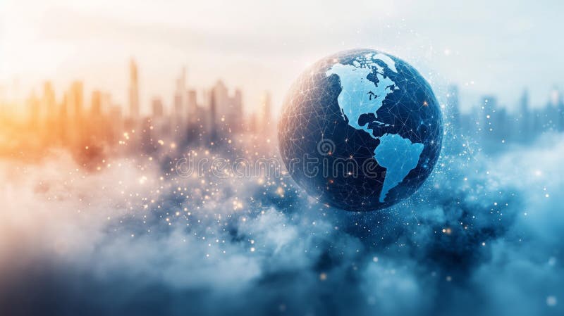 Planet Earth Rotating Above Clouds with Network Connection and ...