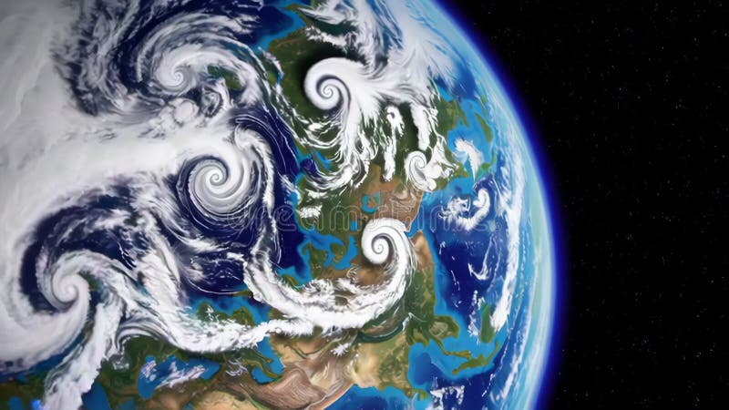 Planet Earth Rotating Showing Cyclones Developing in Atmosphere Stock ...