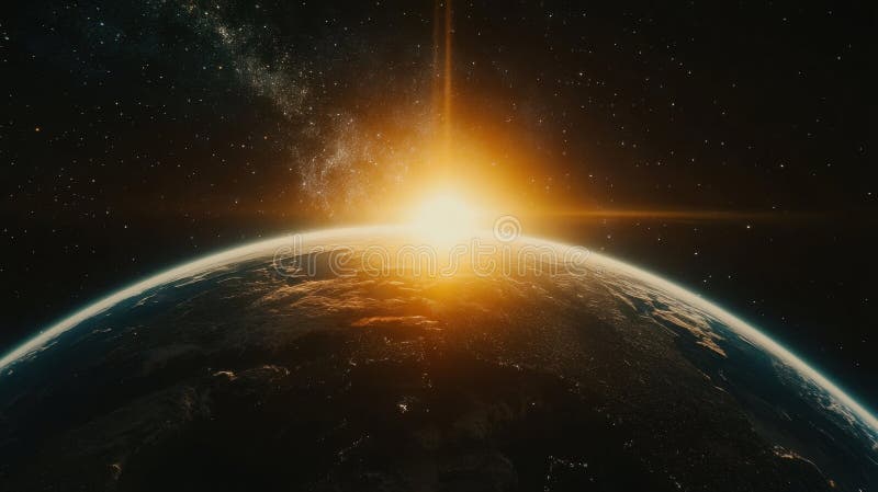 Planet Earth Rotating in Space with Sun Shining from Behind with ...