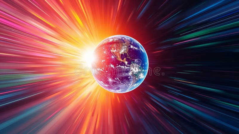 Planet Earth Rotating Surrounded by Colorful Hyperspace Light Speed ...