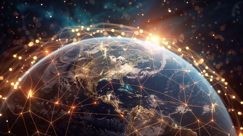 Planet Earth S Enveloped by a Beautiful Glowing Network in a Deep Space ...