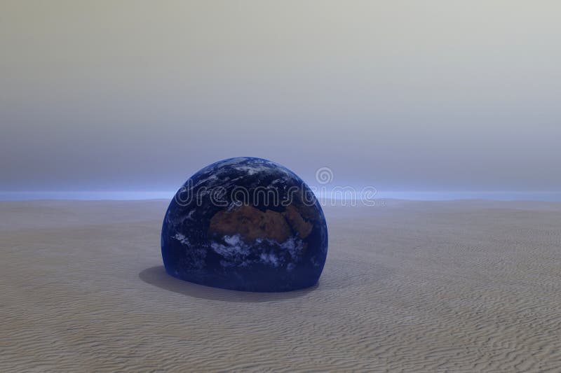 Planet Earth on a Sand Desert. 3d Render Stock Illustration ...
