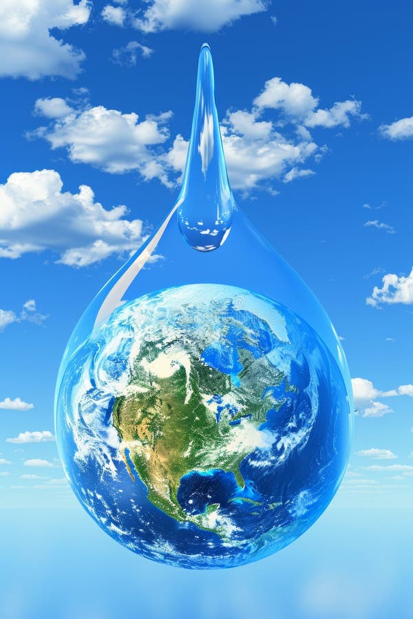 Planet Earth Shaped Water Drop Concept of Water Conservation with Space ...