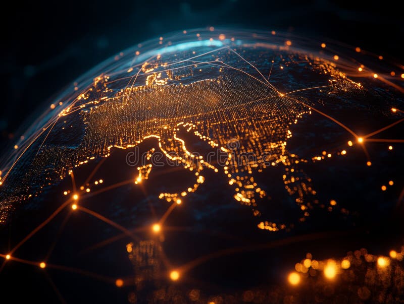 Planet Earth Showing Europe Connected with Network Lines Stock ...