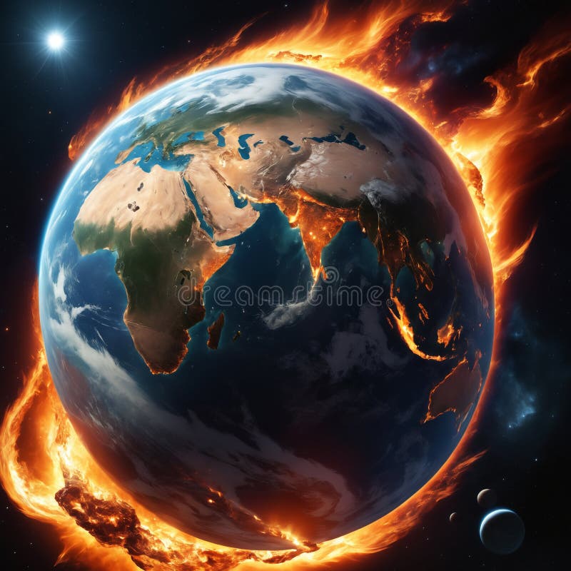 Planet Earth in Space on Fire Burning. Generative AI Stock Illustration ...