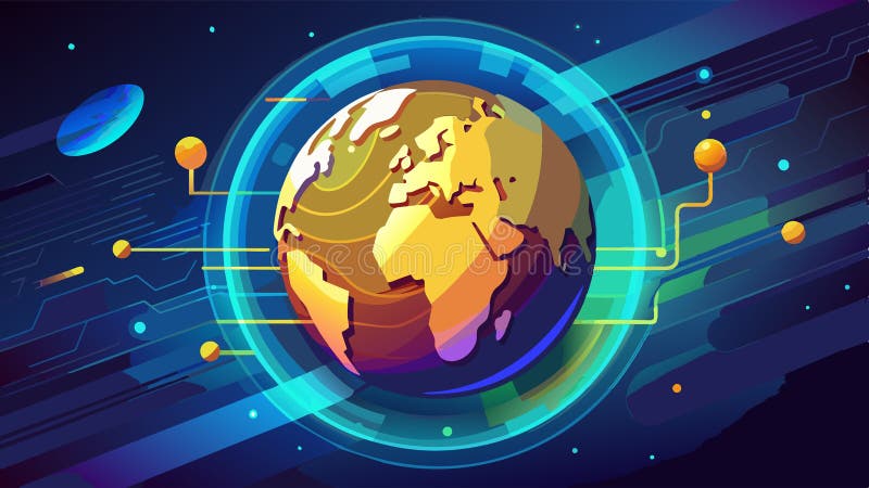 Planet Earth in Space with Glitter Light Gold World Map. Futuristic ...