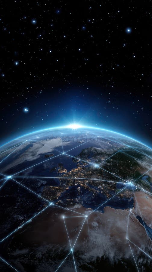 Planet Earth in Space with Global Network Connections Digital ...