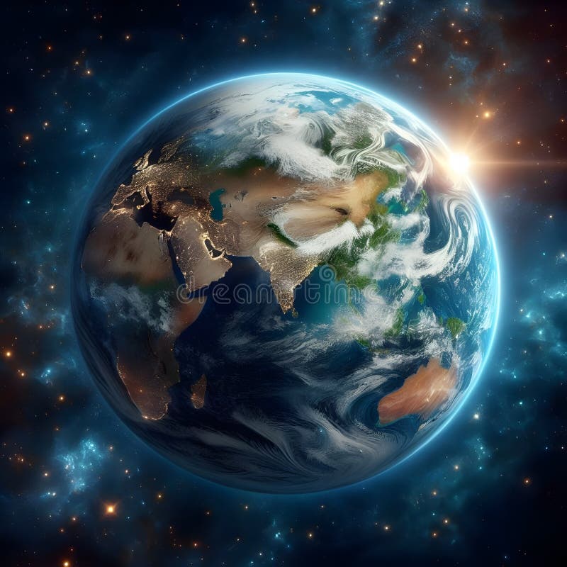 Planet Earth in Space with Light of Sun. Astronomy Illustration Stock ...