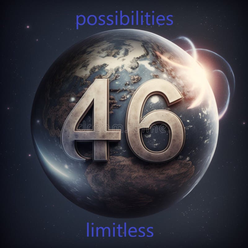 Planet Earth in Space with Number 46 and Text Unlimited Possibilities ...