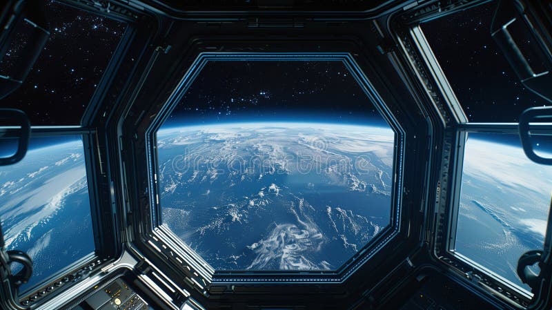 Planet Earth in Space, Orbiting with Satellite View from Spaceship ...