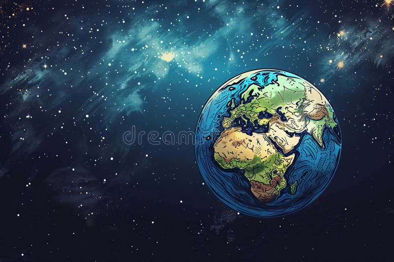 Planet Earth in Space Sketch Style Design. Ai Generative Stock Photo ...