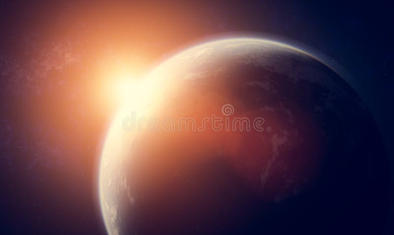 Planet Earth in Space, Sun Rising Stock Illustration - Illustration of ...